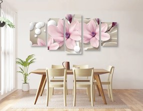 5-dílný obraz magnolie na abstraktním pozadí Varianta: 100x50