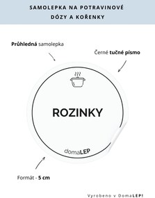 ROZINKY – průhledná samolepka na dózu, tučné písmo, 5 cm | DomaLEP