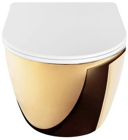 Rea Carlo Mini Tornado, závěsná WC mísa 490x355x350mm + toaletní sedátko, bílá-zlatá, REA-C6006