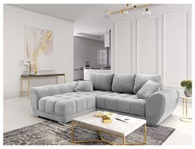 Světle šedá rozkládací rohová pohovka se sametovým potahem Windsor &amp; Co Sofas Nuage, levý roh