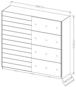 Skříň SÁRA s černým sklem 200 cm, dub Monastery