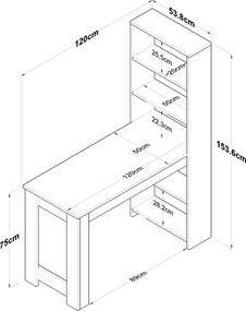 Psací stůl s regálem Jennifer 120 cm bílý/ořech