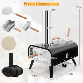 Costway Venkovní pec na pizzu z nerezové oceli s kamenem na pizzu a lopatkou