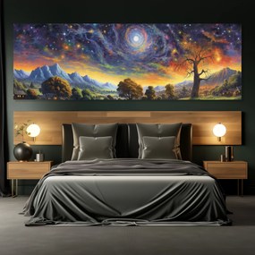 Obraz na plátně - Krajina s magickou noční oblohou FeelHappy.cz Velikost obrazu: 180 x 60 cm