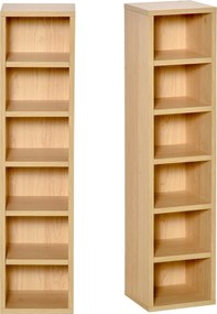 HOMCOM Sada 2 sloupových polic pro skladování CD-DVD, 6 + 6 oddílů, rozměry 21D x 19Š x 88V cm, maximální kapacita 160 CD, barva buku | Aosom