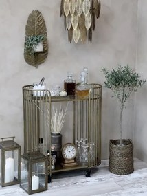 Mosazná antik nástěnná kovová polička ve tvaru peří Feather - 24*12*56cm