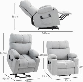 HOMCOM Křeslo pro seniory se stojanem, elektrické, se 3 režimy, 8 masážními body, vyhřívání, pěnové, 91 x 95 x 109 cm, světle šedé| Aosom