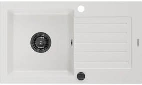 Mexen Pablo 1-miskový granitový dřez s odkapávačem 752 x 436 mm, Bílá, sifon Černá - 6510751010-20-B