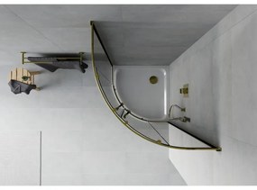 Mexen Rio půlkruhový sprchový kout 80 x 80 cm, Grafitově černá, Zlatá + sprchová vanička Flat, Bílá - 863-080-080-50-40-4110G