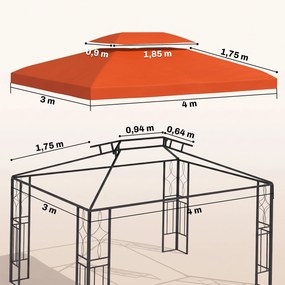 Outsunny náhradní střecha pavilonu 3x4m pro kovový pavilon zahradní pavilon párty stan polyesterový zahradní stan v rezavě červené barvě |