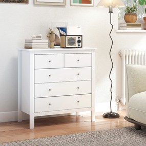 HOMCOM Komoda s 5 zásuvkami - Moderní úložná skříňka pro obývací pokoj, ložnici a chodbu, bílá, 79 x 39,5 x 80,5 cm