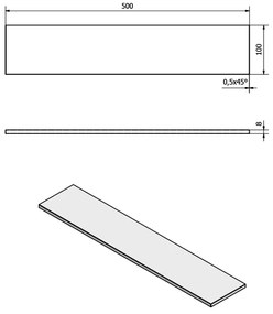 Sapho Police 500x100x8mm, mléčné sklo 22481