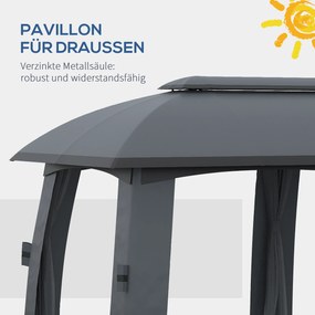 Zahradní altán Outsunny 3 x 6 m s dvojitou střechou a bočními stěnami, síť proti hmyzu pro 15 osob, pozinkovaný kov, tmavě šedý |
