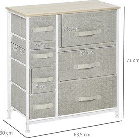 HOMCOM Komoda s 7 Úložnými Kapsami z netkané textilie pro Ložnici, Obývací Pokoj, Chodbu 63,5x30x71 cm Šedá