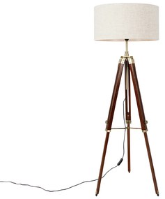 Stojací lampa mosazná se stínidlem světle šedá 50 cm stativ - Cortin