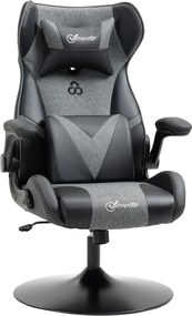 Ergonomická herní židle Vinsetto s nastavitelnou výškou, kulatou základnou, sklápěcími opěrkami, podhlavníkem a bederními polštáři, PU šedá černá