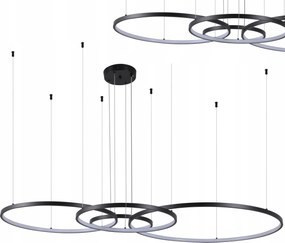 Závěsná Led lampa Kruhy 144W Neutrální barva Černá Moderní