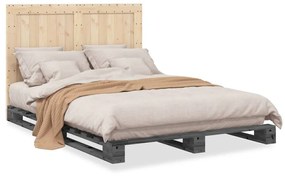 Rám postele s čelem šedý 160 x 200 cm masivní borové dřevo