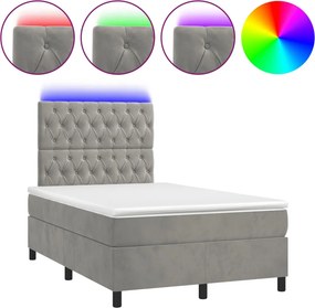 Box spring postel s matrací a LED světle šedá 120x190 cm samet 3270329