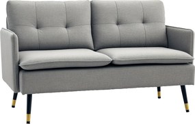 HOMCOM 2-místná pohovka čalouněná lnem s polštáři, područky a ocelové nohy pro ložnici a kancelář, nosnost 240 kg, 139x68x80 cm, šedá | Aosom