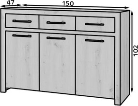 ADRK Furniture Třídveřová komoda JANEZ ADRK-CHES-JAN-150-A