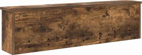 věšák, nástěnný, 5 poliček, háčky, kompozitní dřevo, 26x100x16 cm, kouřový dub, Dekorino TK20260022