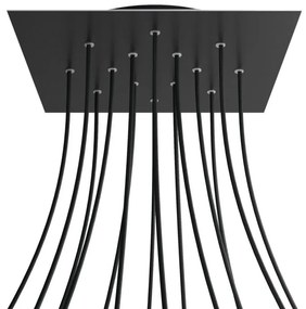 creative cables Čtvercový stropní baldachýn ROSE ONE, 400 mm, 14 otvorů a 4 boční otvory Barva komponentu: Matná černá, Barva montury: Černá