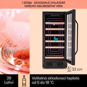 Klarstein Vinovilla 29 vestavná vinotéka 81 l / 29 lahví 1 zóna skleněné dveře nerezová ocel