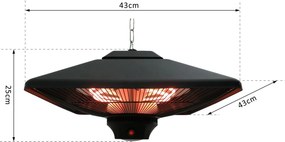 Outsunny Infračervený zářič 2000 wattový topný zářič s dálkovým ovládáním 2 stupně vytápění ochranný obal LED indikace elektrický tepelné záření kvar…