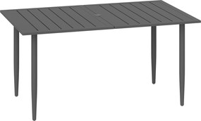 Zahradní stůl 150x90cm, ocelový balkonový stůl odolný proti povětrnostním vlivům, balkonový stůl s otvorem pro slunečník černý