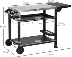 Grilovací stanice s grilovacím vozíkem, včetně příslušenství, 125 x 65 x 84 cm, černá + stříbrná