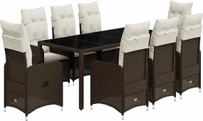9dílný zahradní bistro set s poduškami hnědý polyratan 3277071