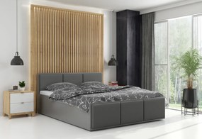 Čalouněná postel PANAMAX, 140x200, bílá/trinity 15 - šedá + kovový rošt + matrace