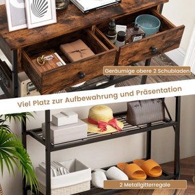 Costway Stolní nabíjecí stanice Entryway se 2 zásuvkami a 2 kovovými mřížkovými