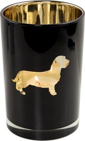 Černý skleněný svícen s jezevčíky Dachshund L - Ø 12*18 cm