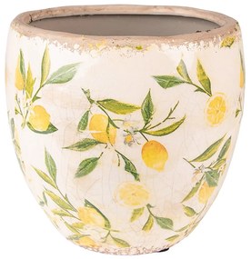 Béžový keramický obal na květináč s citróny Lemonio S - Ø 13*12 cm