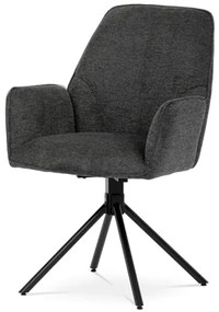 Jídelní židle v šedé látce s područkami, otočná s vratným mechanismem - funkce reset, kovové podnoží v černé barvě HC-522 GREY2