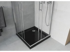 Mexen Rio, čtvercový sprchový kout s posuvnými dveřmi 80 x 80 cm, 5mm čiré sklo, chromový profil + černá sprchová vanička, 860-080-080-01-00-4070