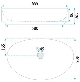 Rea Sabina 65, umyvadlo na desku 655x405x120 mm, bílá lesklá, REA-U6363