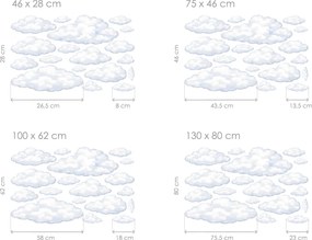 Mraky a obláčky samolepky na zeď arch 100 x 62 cm