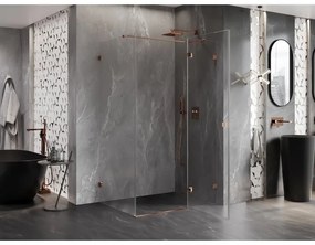 Mexen Lunar T, pravý výklopný sprchový kout 140 x 70 cm, 8mm čiré sklo, profil růžové zlato, 834T-140-070-60-00-P