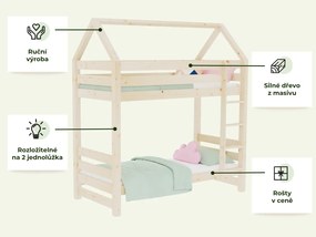 Tartak Meble Domečková patrová postel ALPY se žebříkem 90x200 cm Zvolte barvu: Šedá, Zvolte šuplík: Bez šuplíku, Zvolte zábranu: Bez spodní zábrany