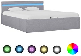 vidaXL Rám postele LED úložný prostor světle šedý textil 120 x 200 cm