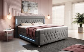 Boxspring postel PARADISE bez úložného prostoru s LED a USB, samet Velikost postele: 160 × 200 cm, Barvy sametu: Šedý samet, Výběr matrace:…