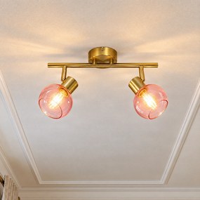 Art Deco Bodové svítidlo zlaté s růžovým sklem 2-světelné - Vidro