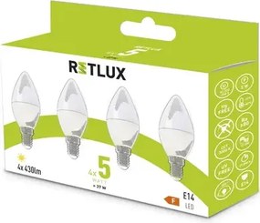 RETLUX REL 35 LED C37 4x5W E14 / 430 lm / 3000K - teplá bílá / 4ks