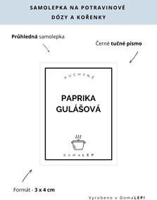 Samolepka na kořenky PAPRIKA GULÁŠOVÁ průhledná 3 × 4 cm tučné písmo