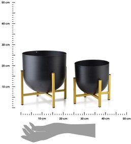 KOVOVÝ KVĚTINÁČ SE STOJÁNEM SWEN BOULE SADA 2KS 20X22 CM+16X17 CM ČERNÁ/ZLATÁ
