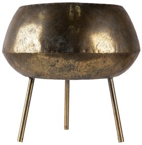 Zlatý kovový stolek s patinou na květiny – 35x68 cm