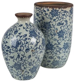 Dekorativní keramická váza s modrými květy Josette – 16x25 cm